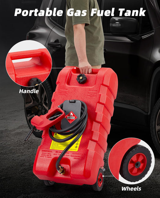 15 Gallon Portable Fuel Caddy, Manual Nozzle, 2GPM, Red