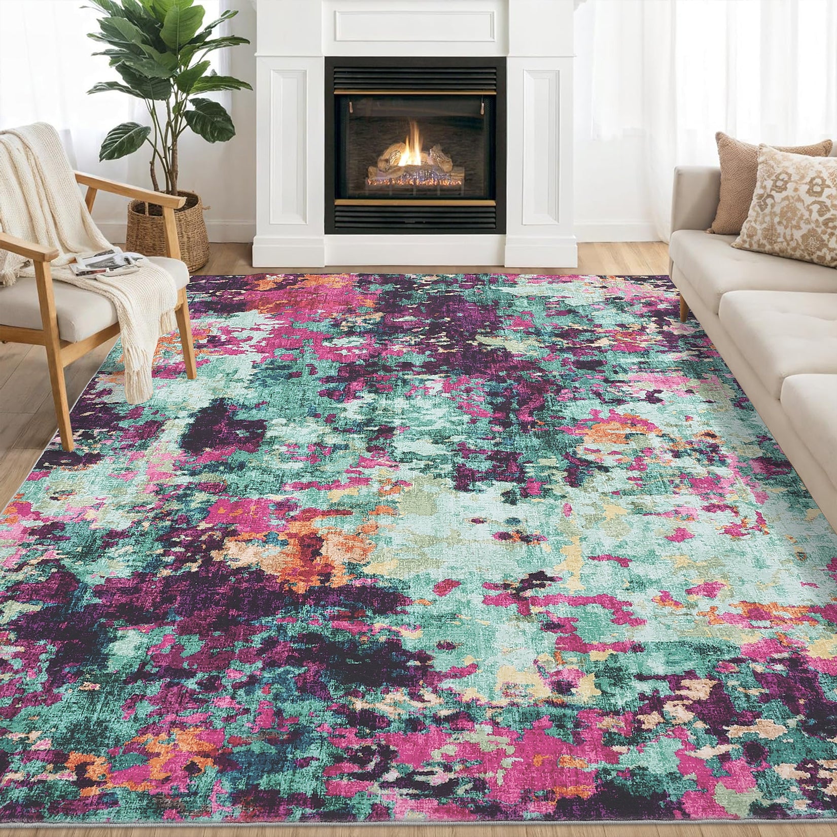 GARVEE 8x10 Area Rug Washable Non-Slip Low Pile Polyester Durable ...