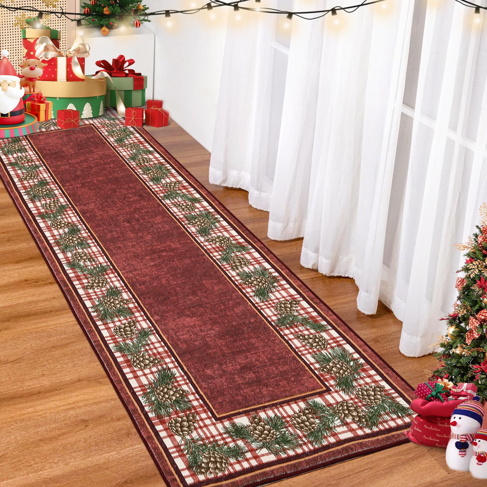 Garvee Christmas Runner Rug 2x8 Non-Slip Low Pile Polyester Washable ...