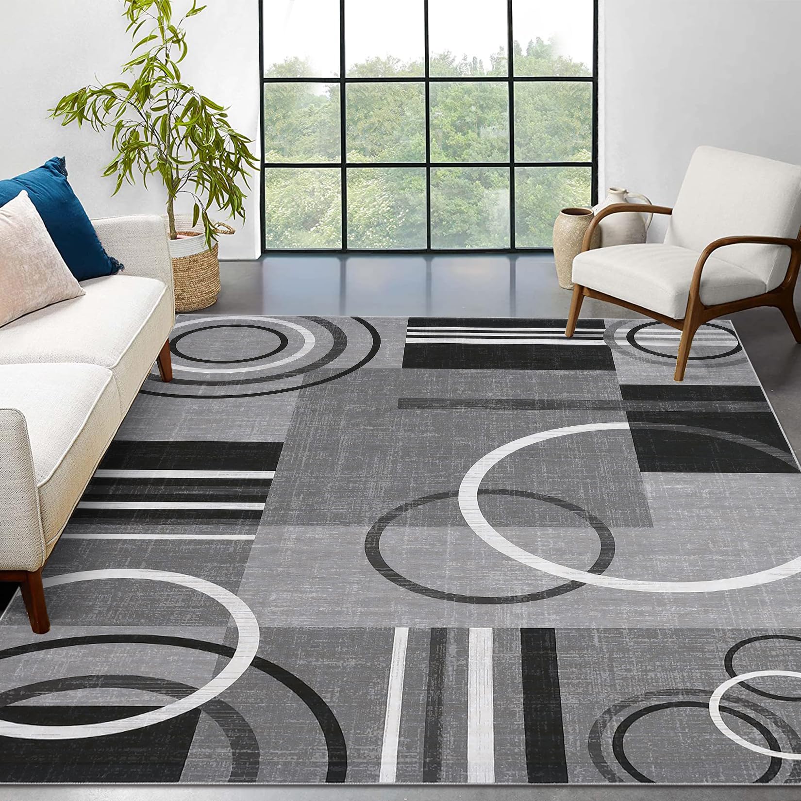 Garvee 10x13 Abstract Circles Rug for Living Room - Washable, Stain ...
