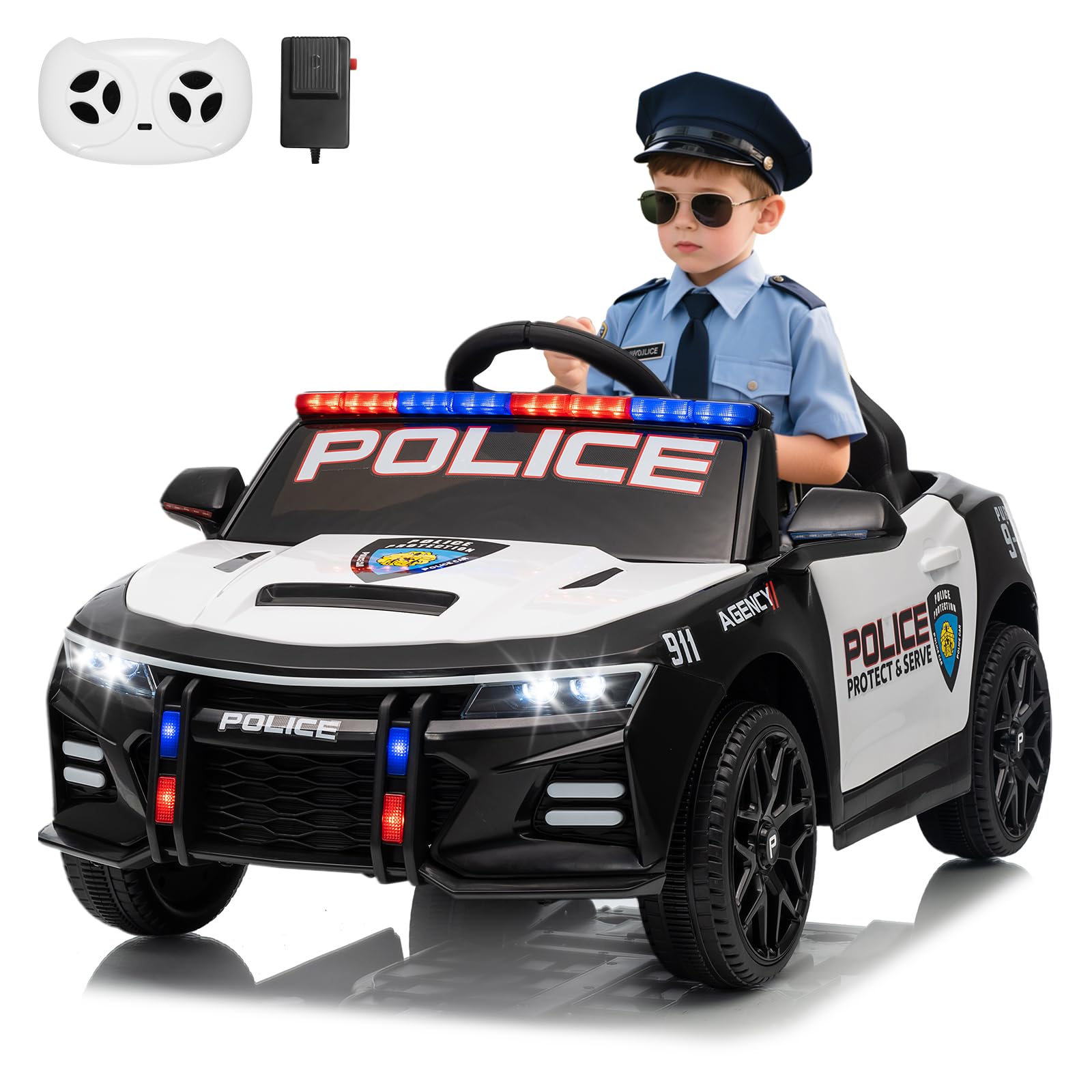 Garvee Ride - P Series: 12V Police Car Ride-On Toy for Kids with Remot