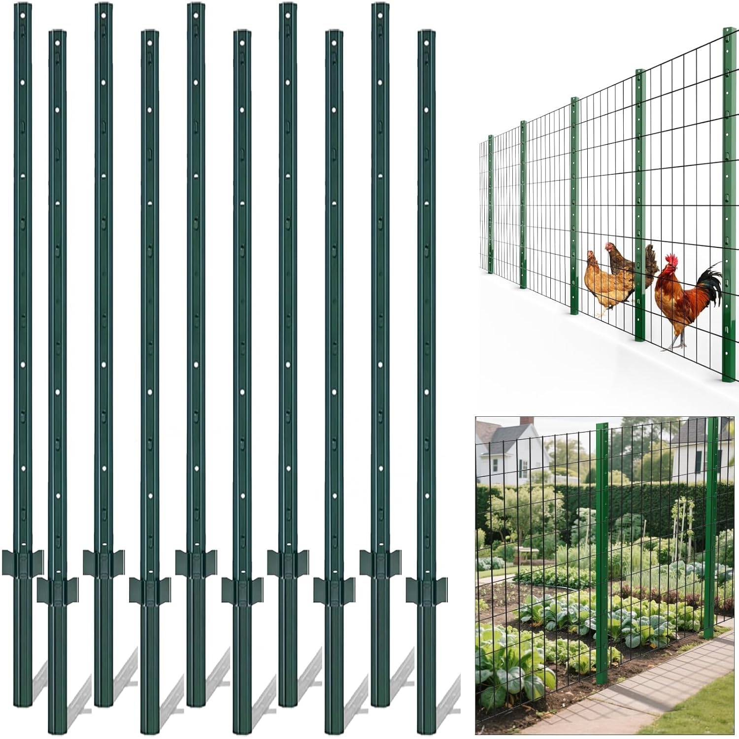 Garvee 7' Steel U-Post Fence - 10-Pack Rustproof w/Adjustable Tabs for