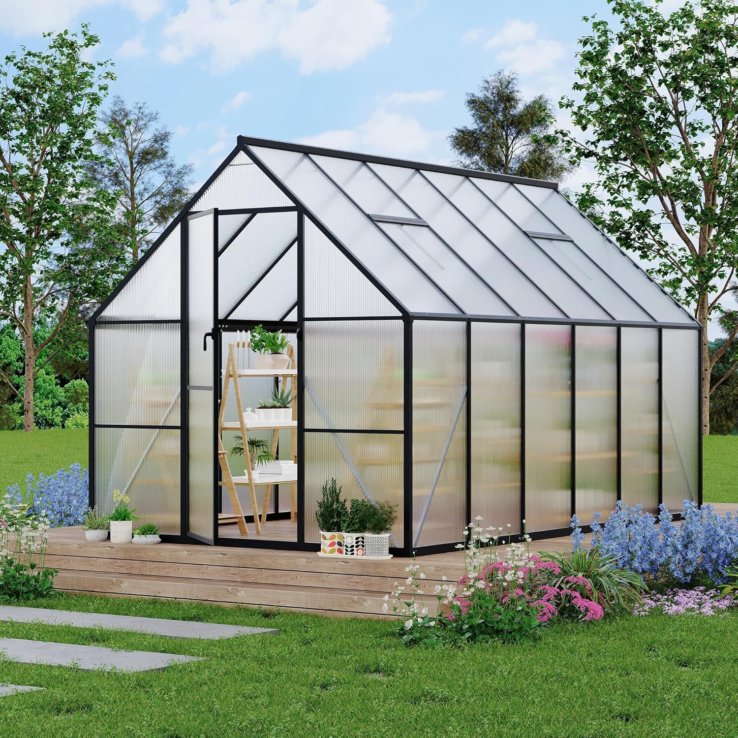 Garvee Greenhouse 8x14 Aluminum Frame Polycarbonate Panels Quick Setup