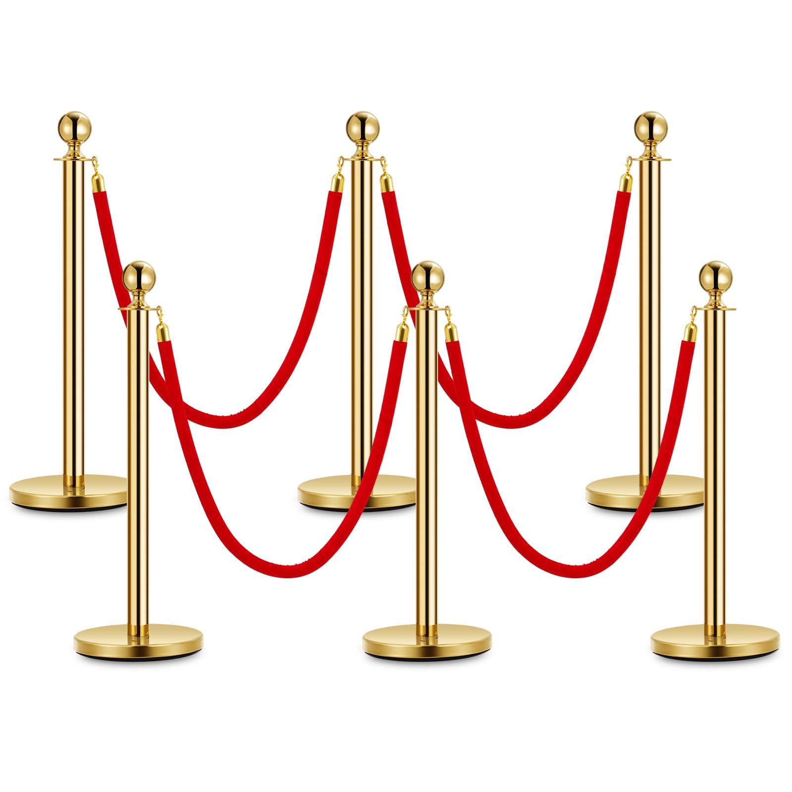 Garvee 6PCS Gold Stanchion Posts With 5 Ft Red Velvet Ropes, Stainless ...