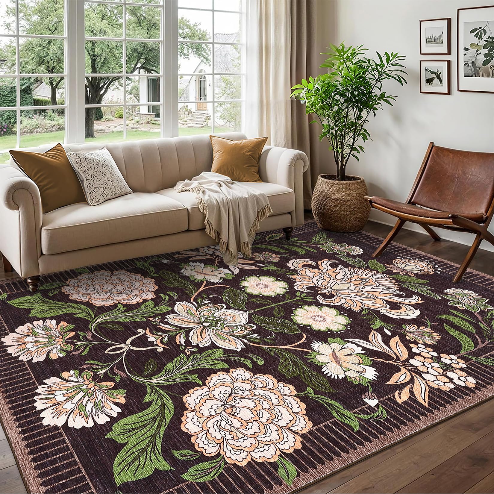Garvee Floral Area Rug 5x7 Non-Slip Stain Resistant Soft Low Pile Bota