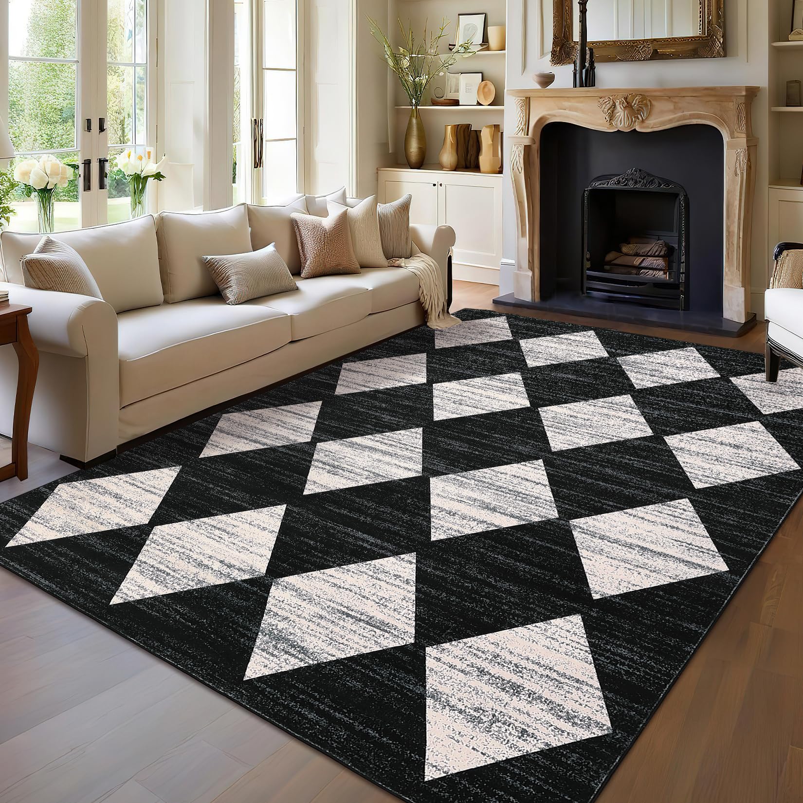 Garvee Checkered 8x10 Area Rug Machine Washable Non-Slip Soft Low Pile ...