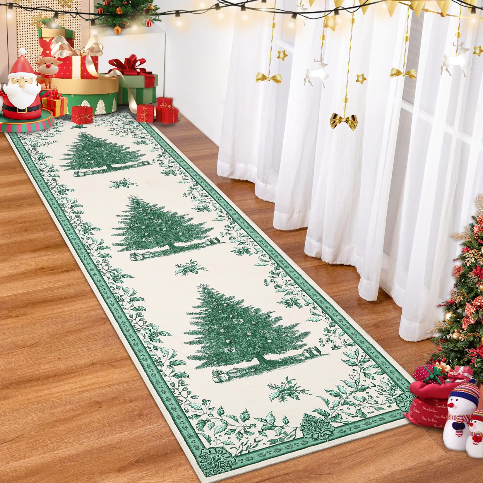 Garvee Christmas Runner Rug 2x6 with Christmas Tree Print, Non-Slip TP