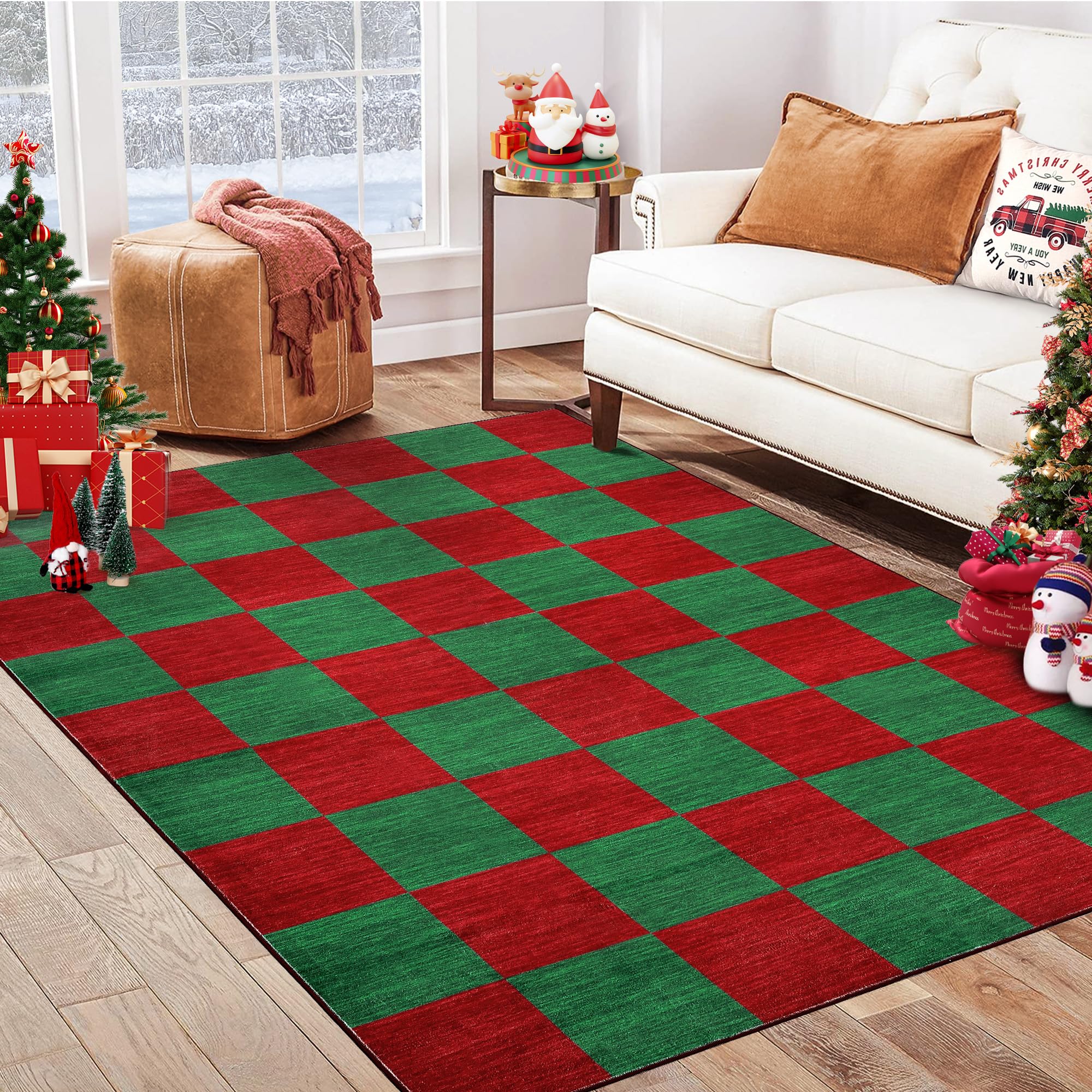 Garvee Large Living Room Rugs 8x10 Checkered Christmas Indoor Rug Non-