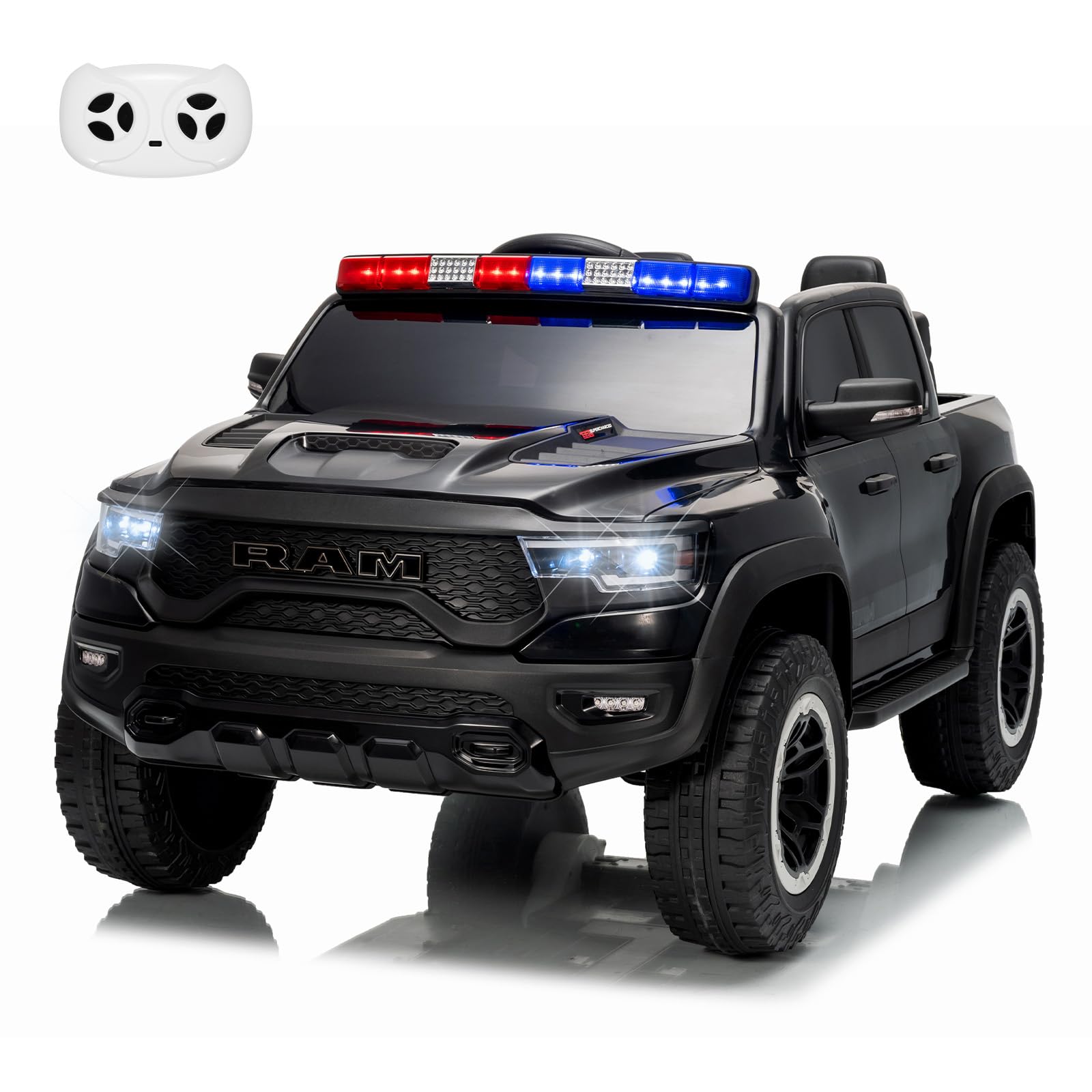 Garvee Ride On Police RAM Truck for Kids 12V 3 Speeds 66 lbs Load