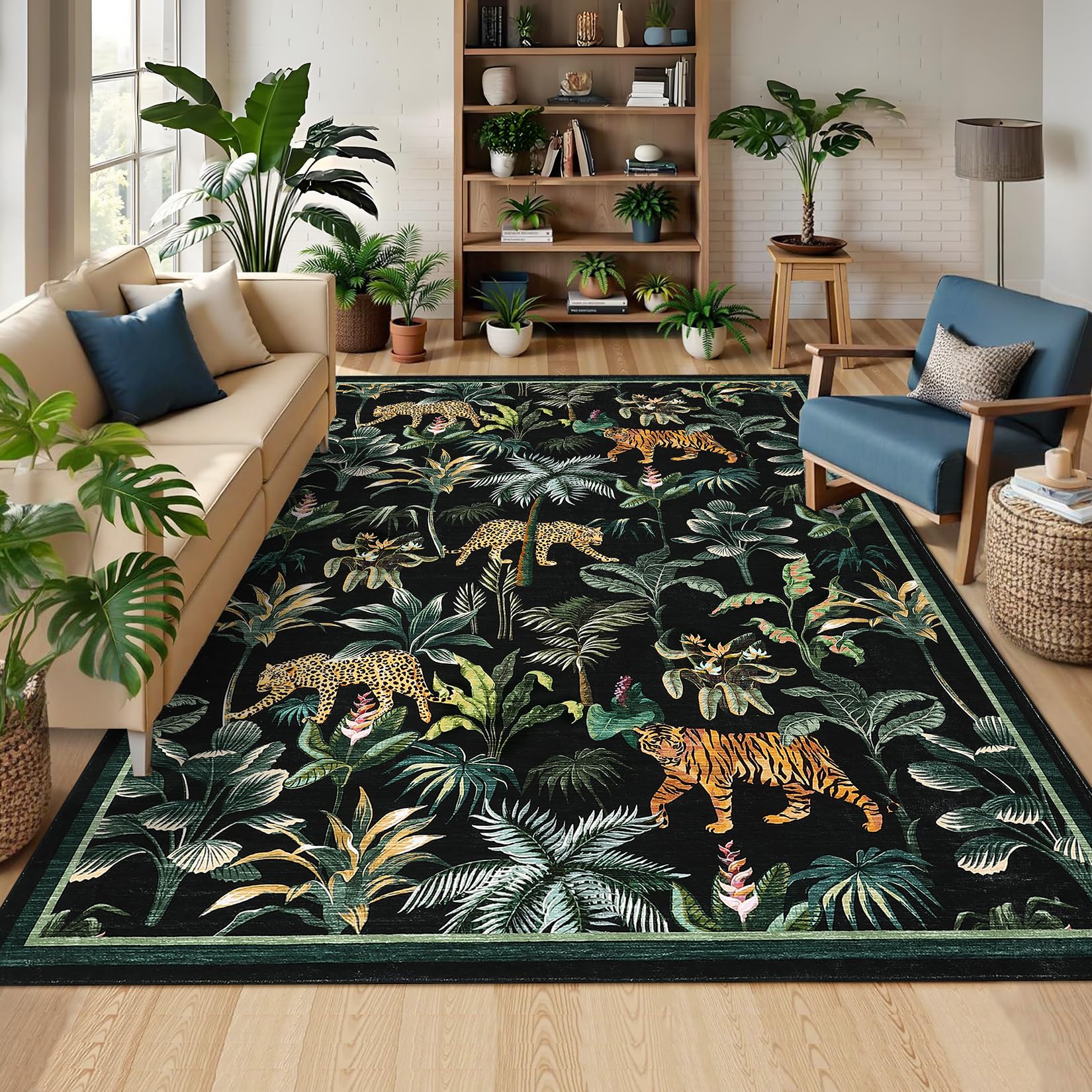 Garvee Large Black Tiger Area Rug 10x13 - Washable, Non-Slip, Low Pile ...