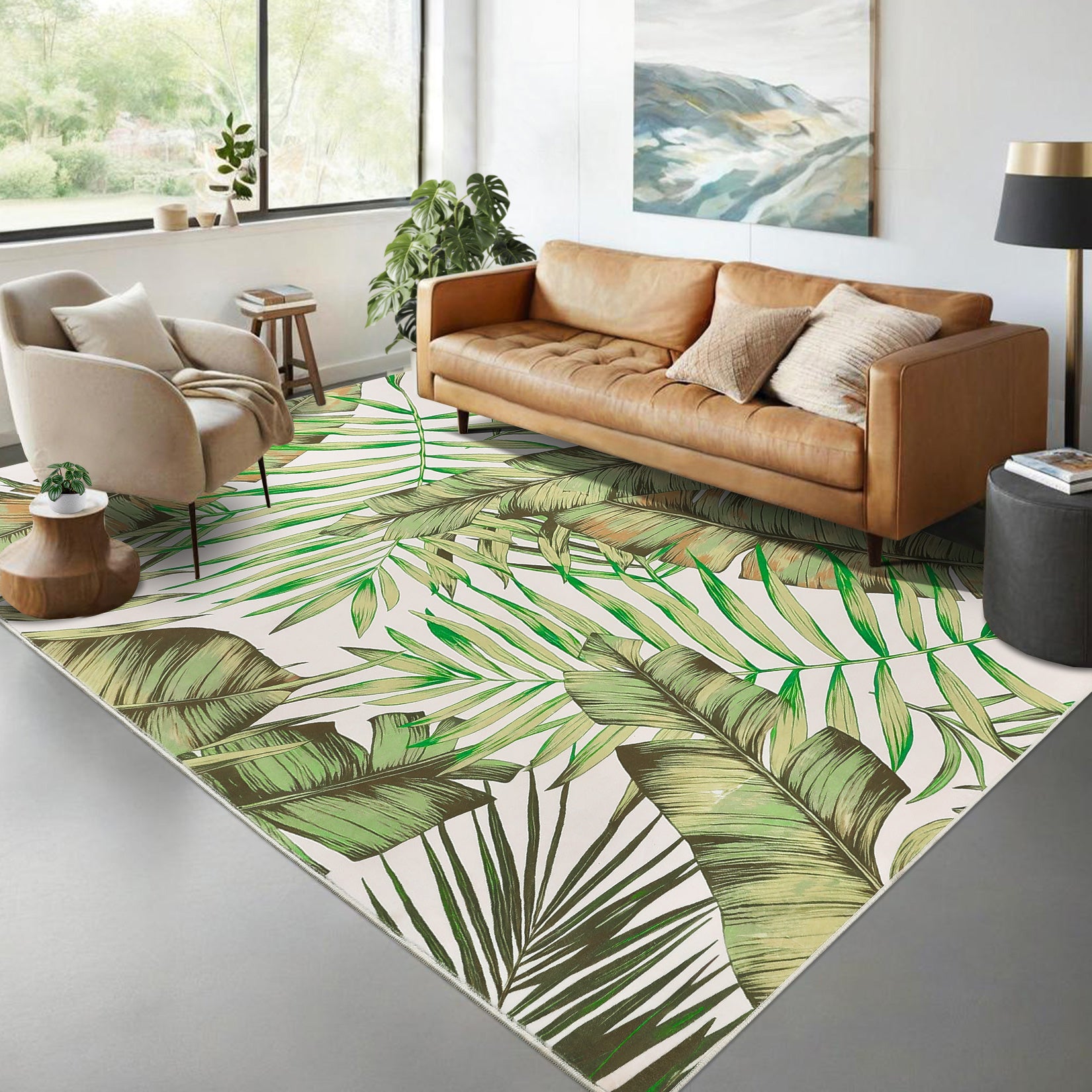 Garvee 5x7 Green Leaves Area Rug Washable Non Slip Floor Carpet Non Sh