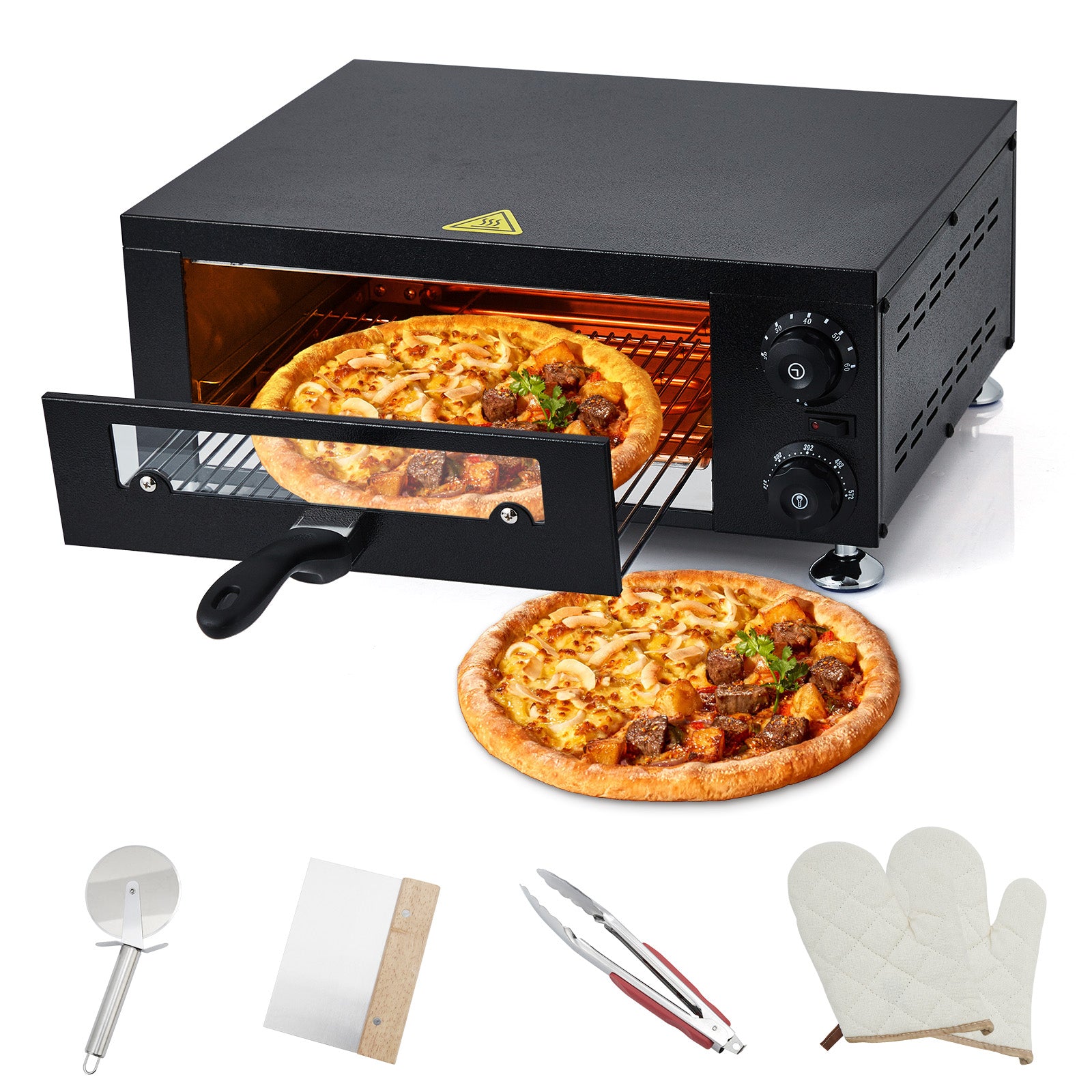 GARVEE 12" Commercial Pizza Oven - 1100W Fast Heating, Glass Door & 60