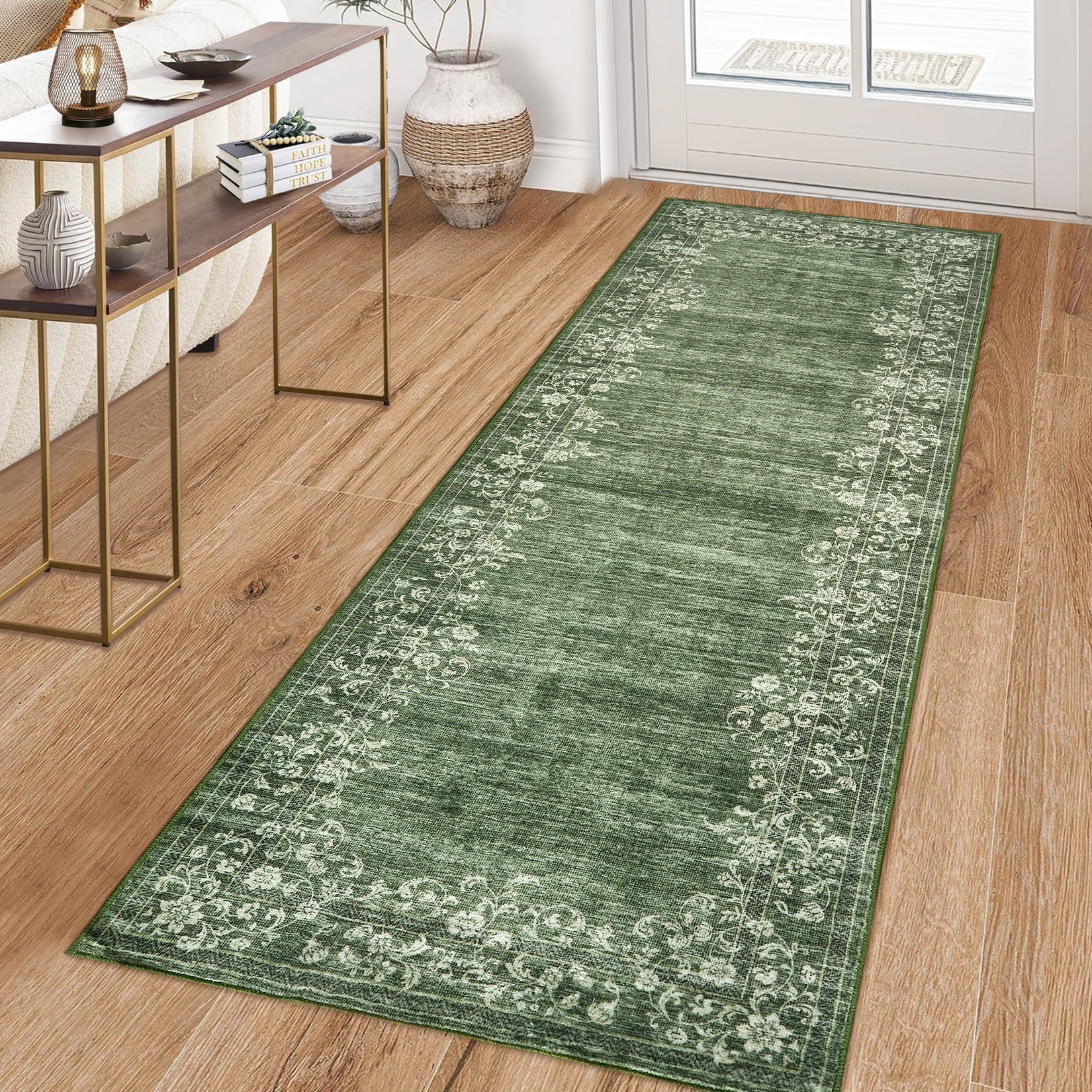 GARVEE Green Kitchen Rug 2x6 Non-Slip Washable Floral Vintage ...