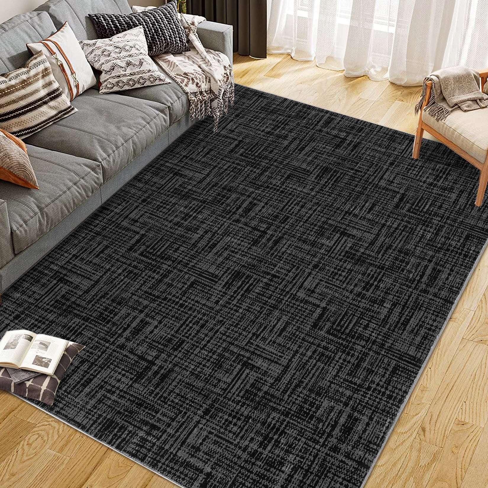 GARVEE 8x10 Area Rug Modern Solid Low-Pile Washable Non-Slip Stain ...