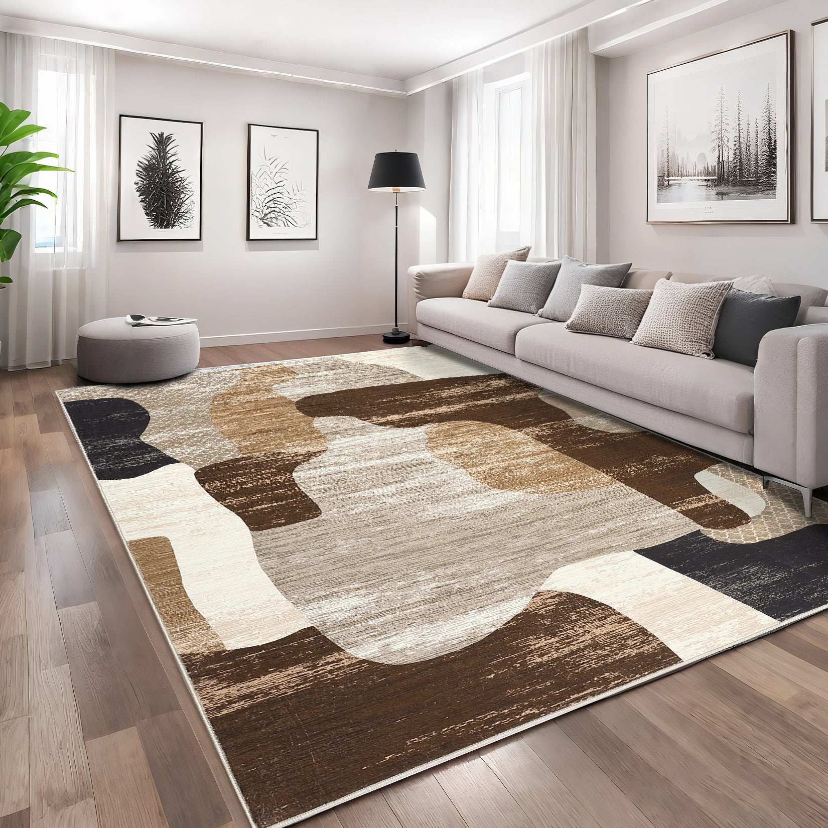 GARVEE 8x10 Brown Abstract Area Rug Non Slip Ultra Thin Soft Machine ...