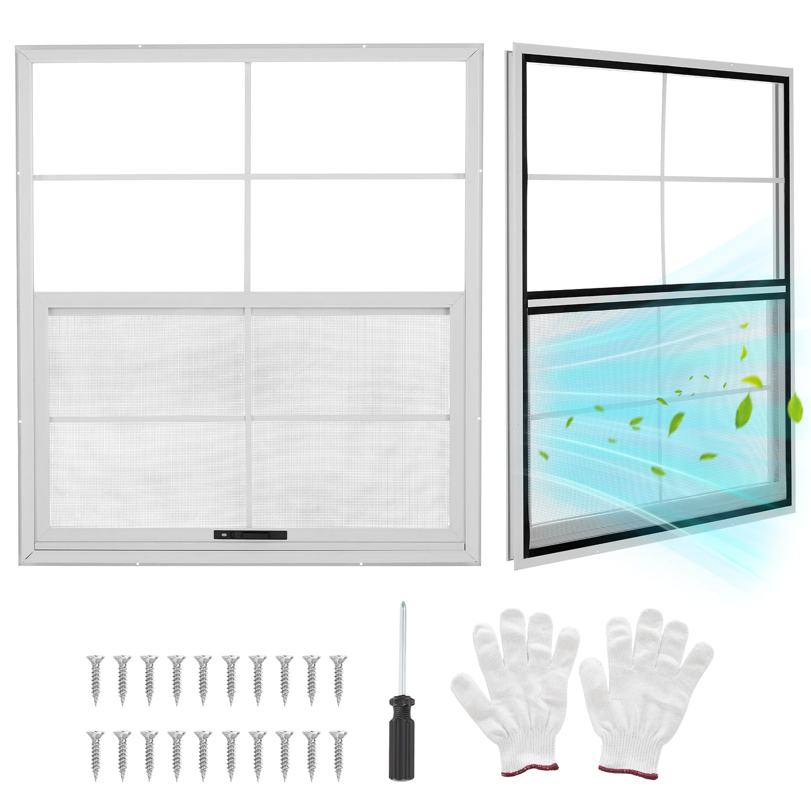 GARVEE 2pcs Shed Windows 18x27 Tempered Glass Fiberglass Screen ...