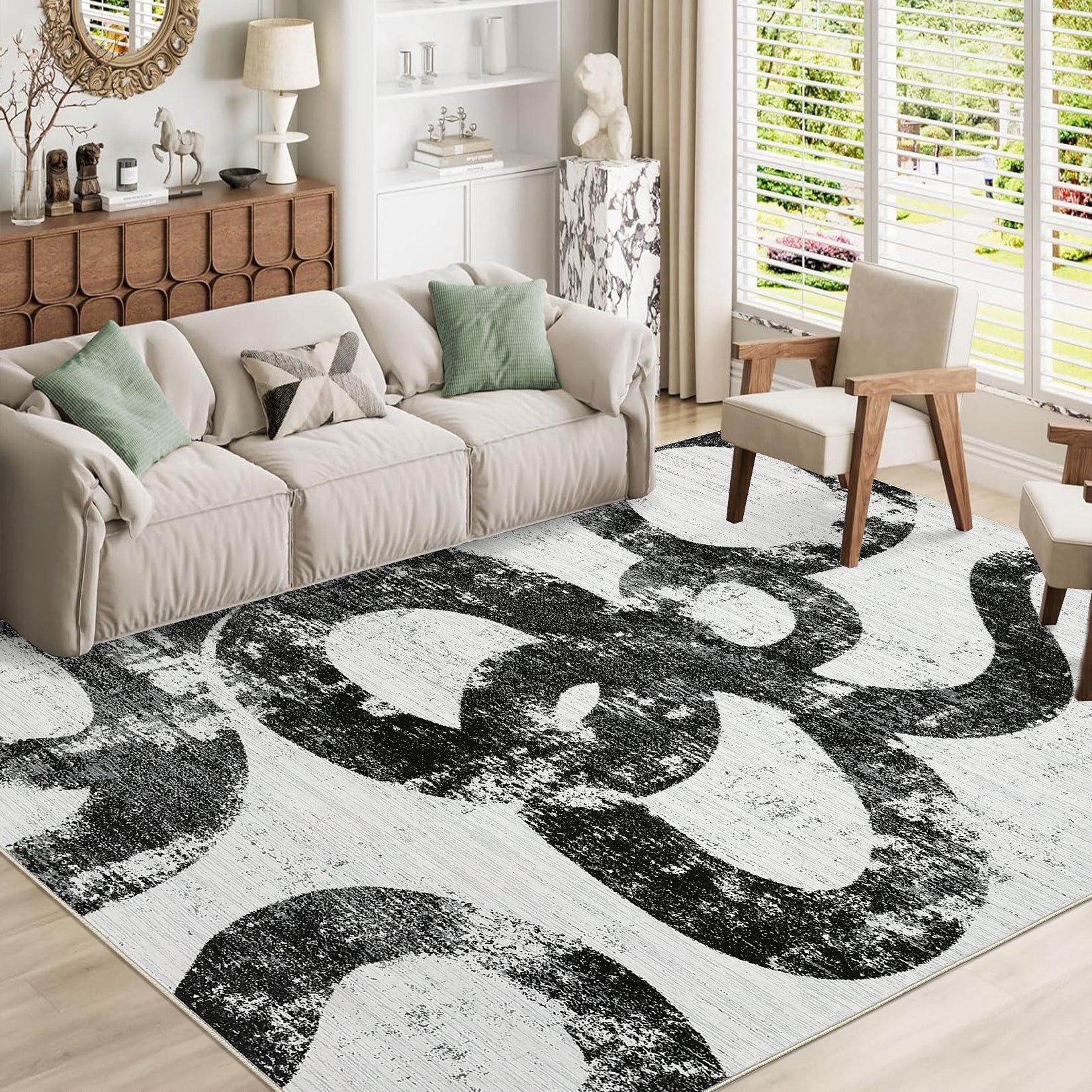 GARVEE 8x10 Area Rug Black and White Snake Print Non Slip Ultra Thin ...