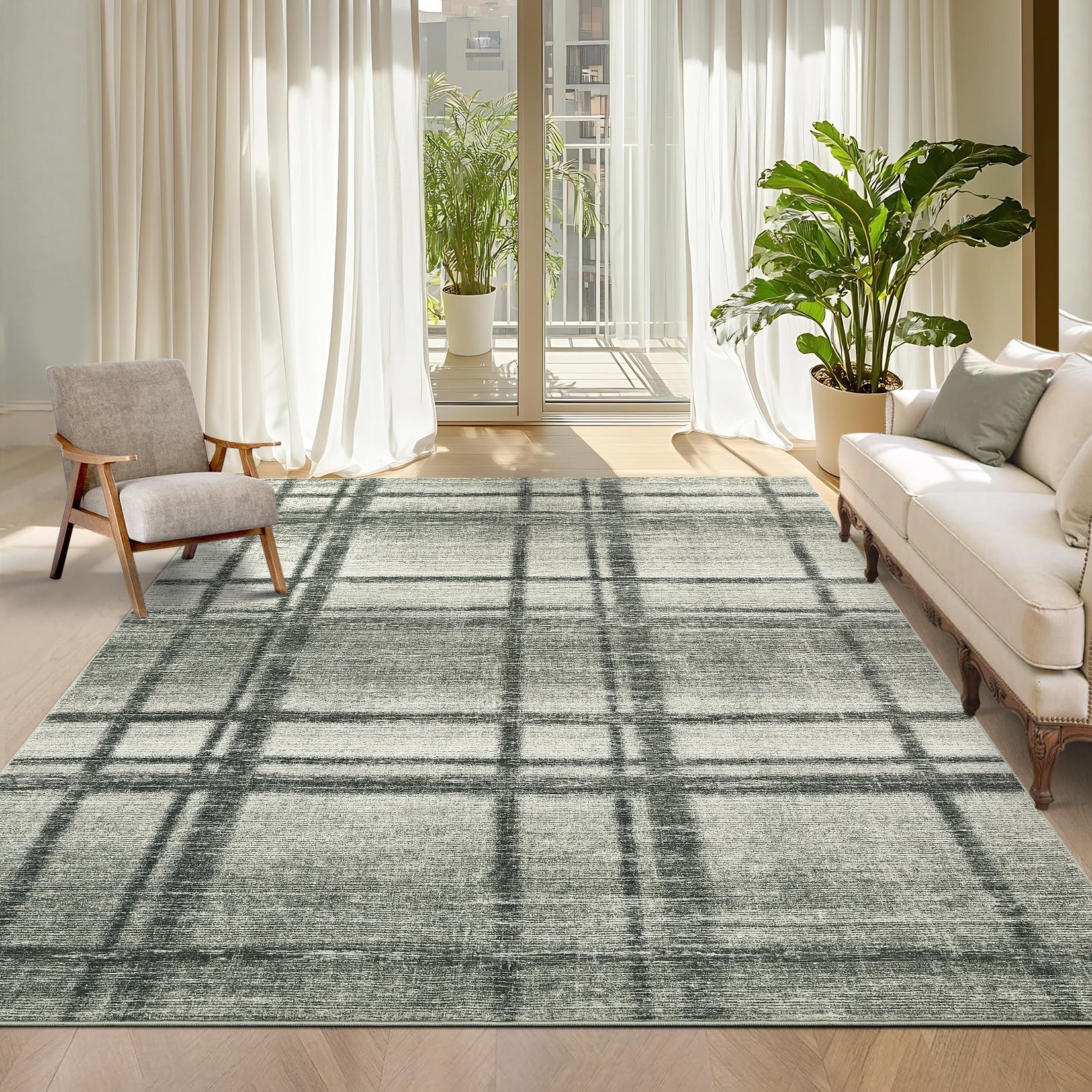 GARVEE 8x10 Modern Living Room Rug Soft Non Slip Geometric Pattern Faux ...