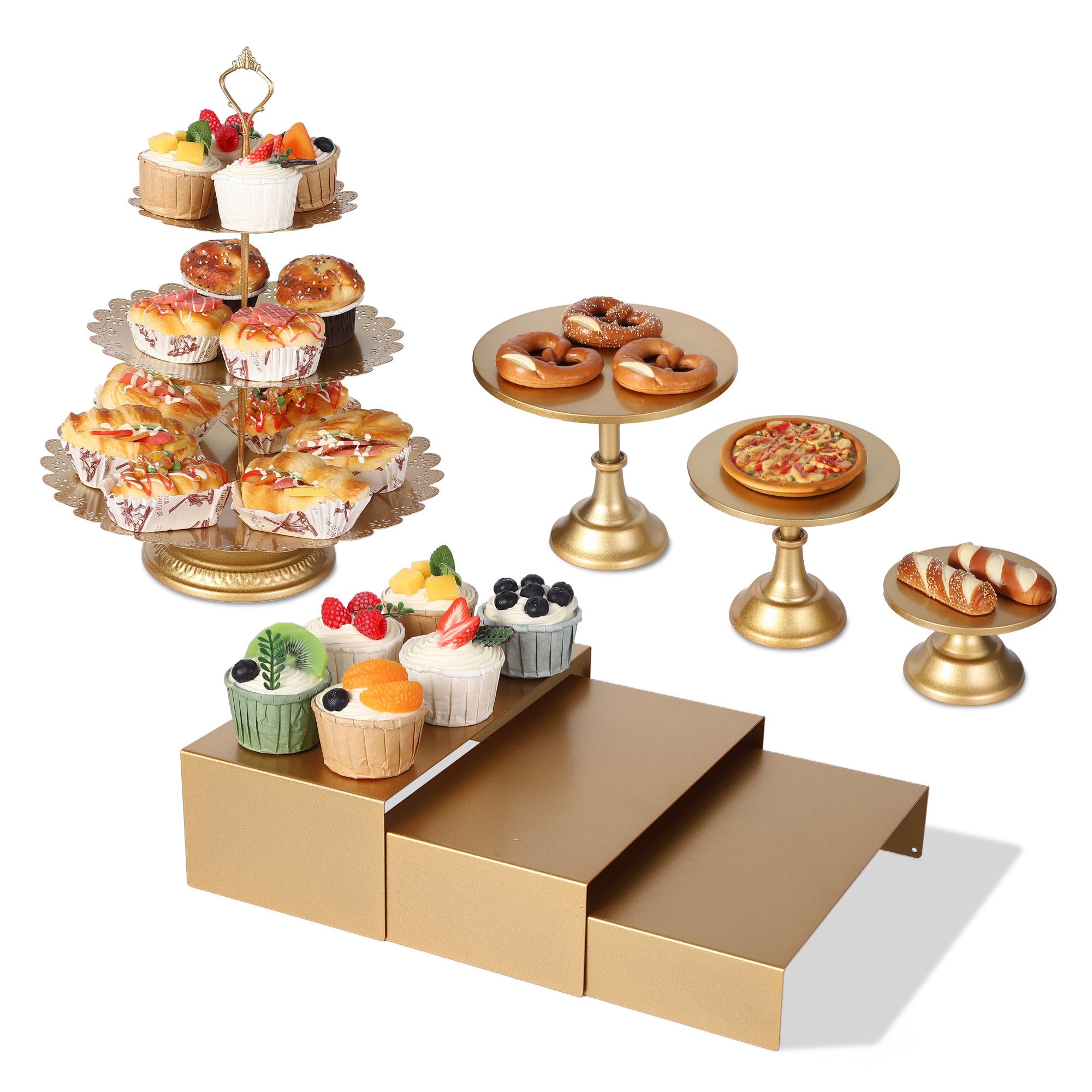 Garvee 7-Piece Gold Metal Cake Stand Set with 3 Sizes Round Pedestal ...
