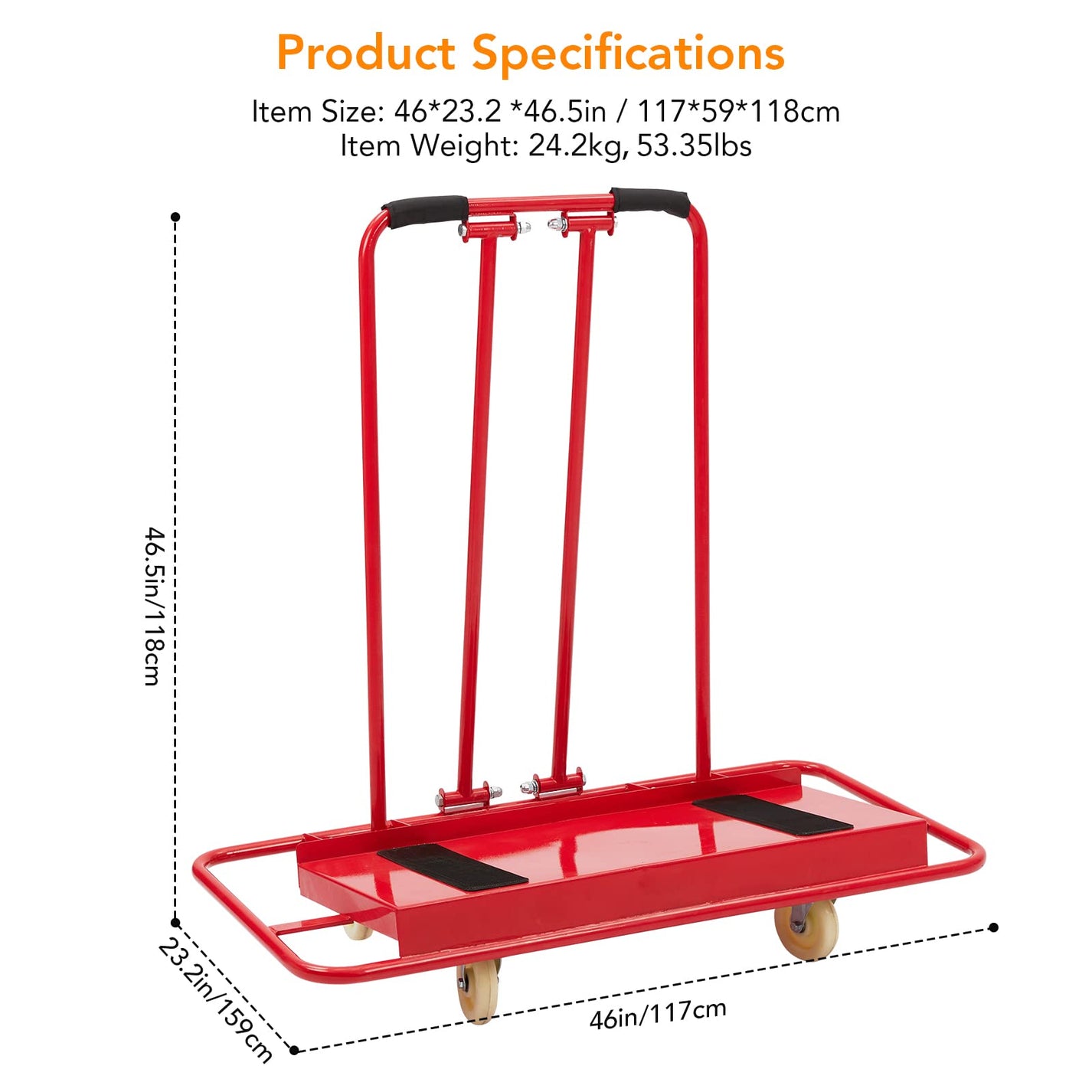 GARVEE 1600Lbs Heavy Duty Drywall Cart, Swivel Casters, Red