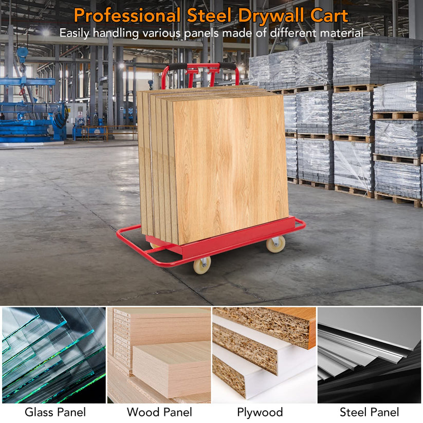GARVEE 1600Lbs Heavy Duty Drywall Cart, Swivel Casters, Red