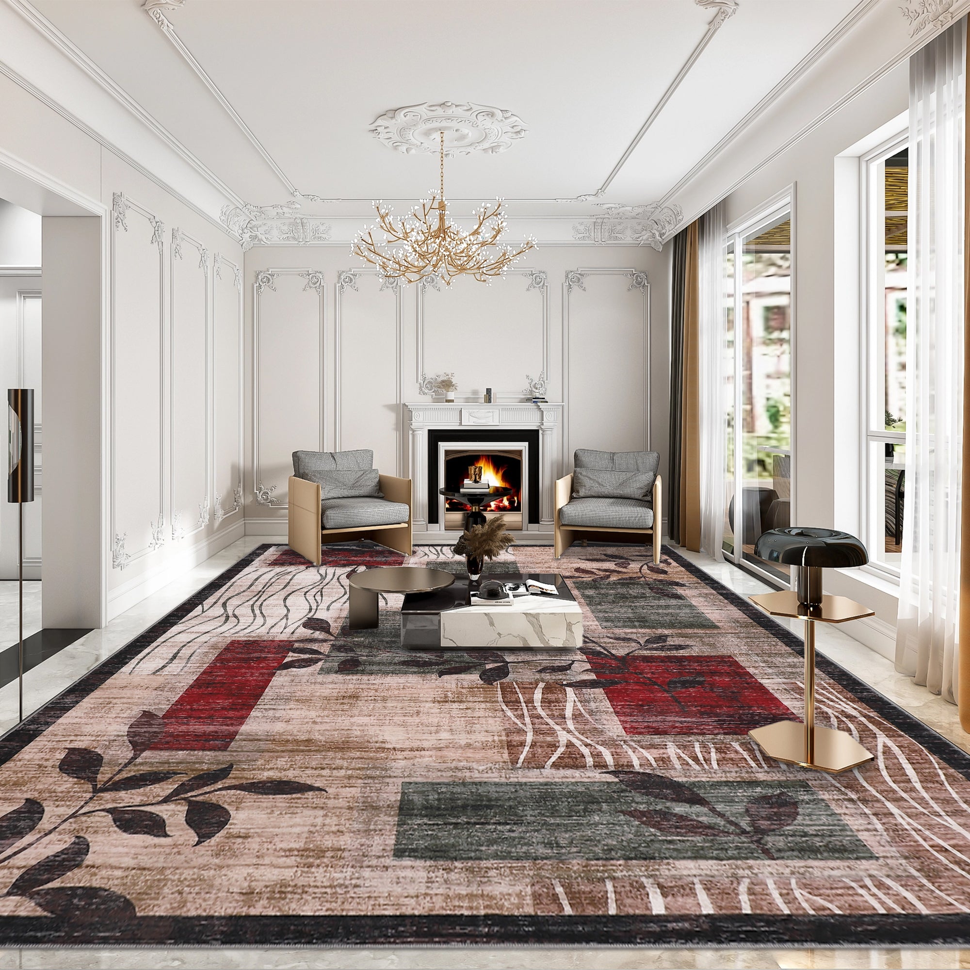 GARVEE Modern Floral Area Rug Soft Washable Non-Slip Backing Living ...