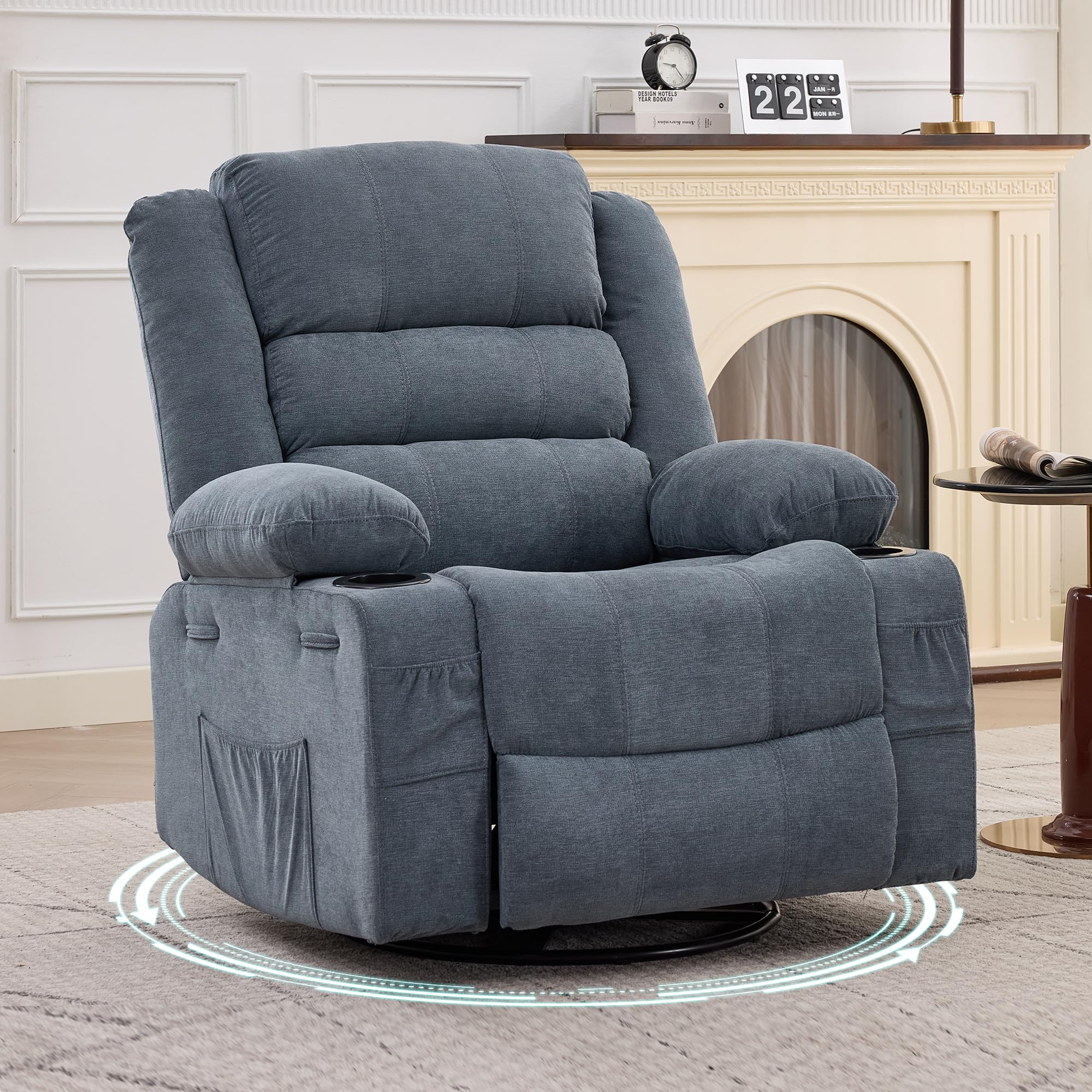 Garvee Rocking Recliner Chair 360° Swivel Wide Deep Seat, Linen ...