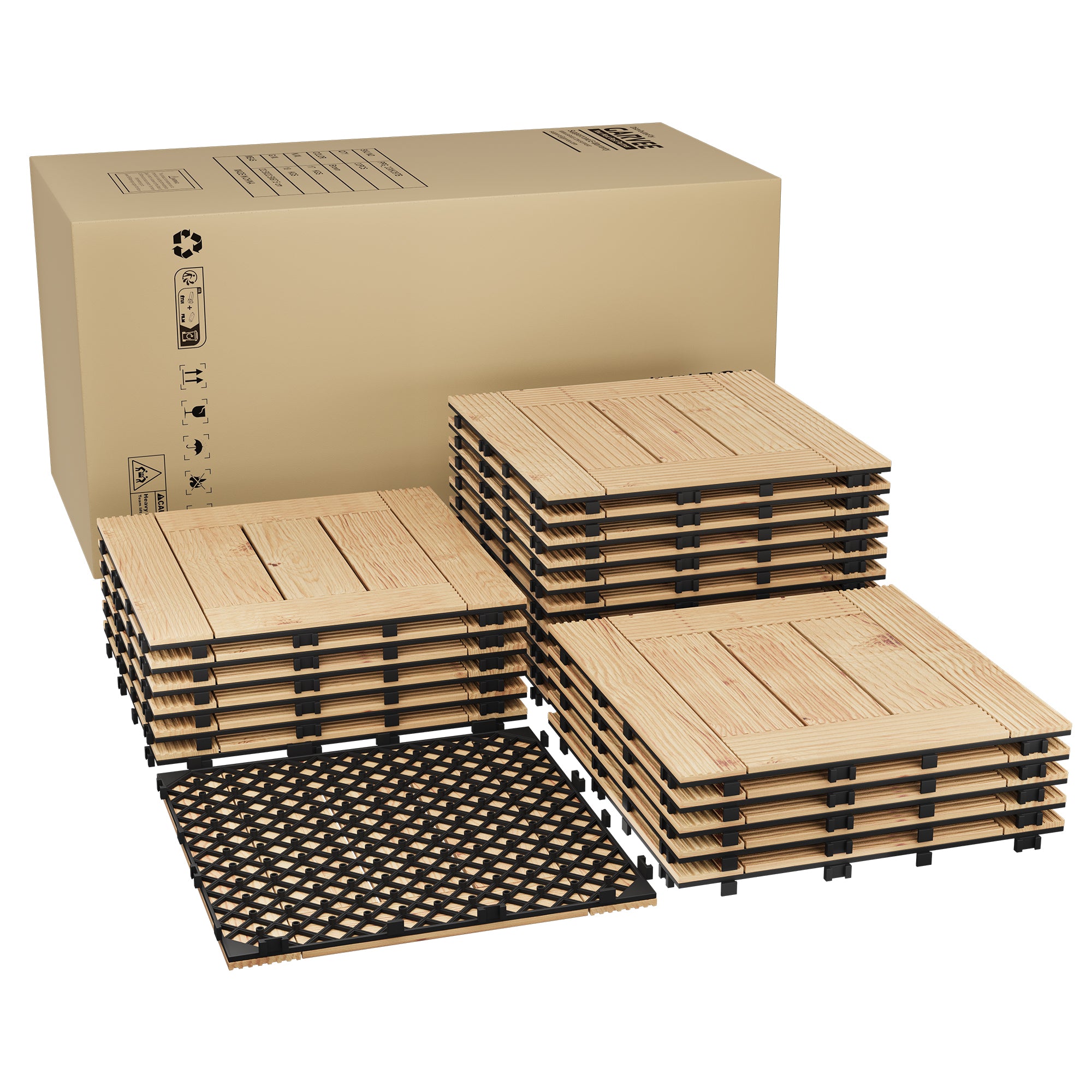 Garvee Acacia Wood Interconnected Deck Tiles 22 Pack Waterproof Non ...