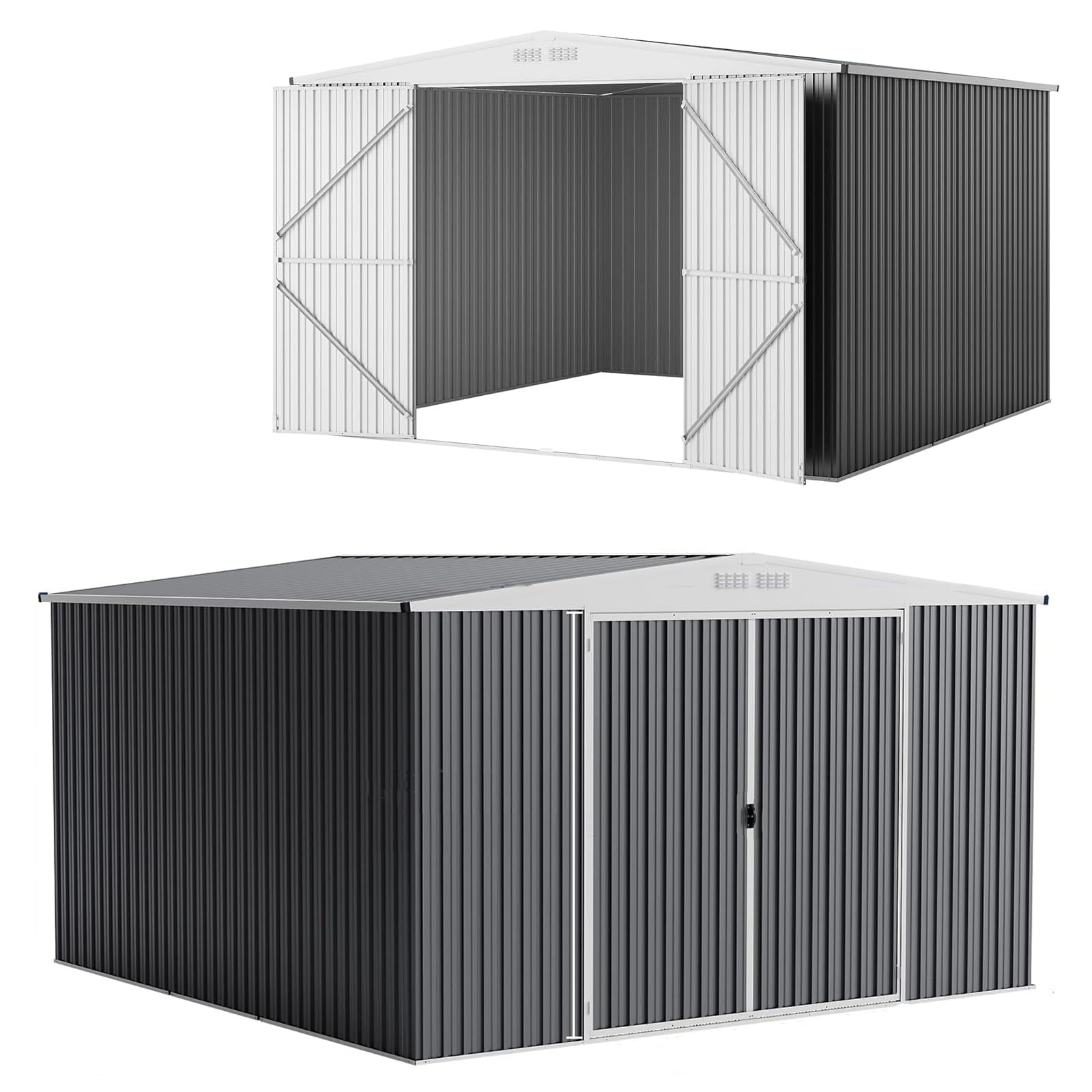 Garvee Weatherproof Lockable Metal Outdoor Storage Shed Large Garden ...