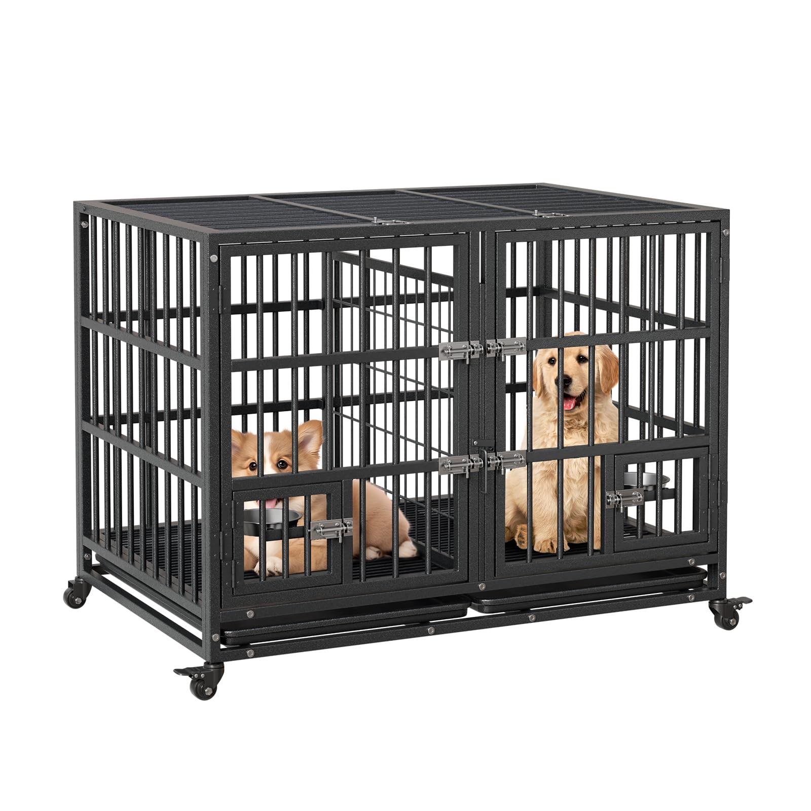 Garvee Heavy Duty Sliding Rail Dog Crate with Divider, Double Doors ...